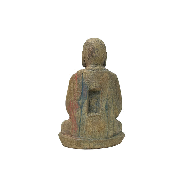 Fade Color Rustic Wood Sitting Monk Lohan Statue JK313S – Golden Lotus ...