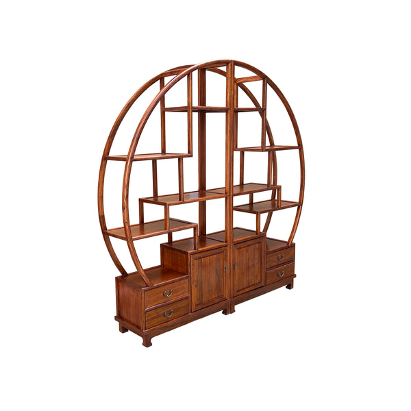 Chinese Medium Brown Round Shape Display Curio Cabinet Room Divider ws ...