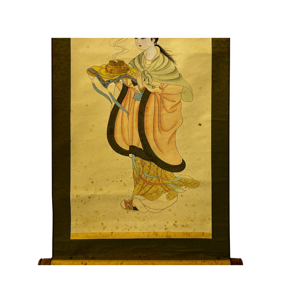 Chinese Color Ink Tong Style Lady Portrait Scroll Painting Wall Art ws ...