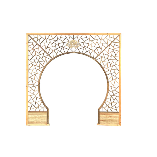 Chinese Tan Color Flower Ducks Geometric Round Arch Wood Room Divider ...