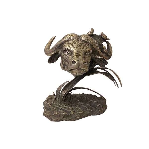 Handmade Artistic Silver Color Coating Buffalo Head Display Figure ws3 ...