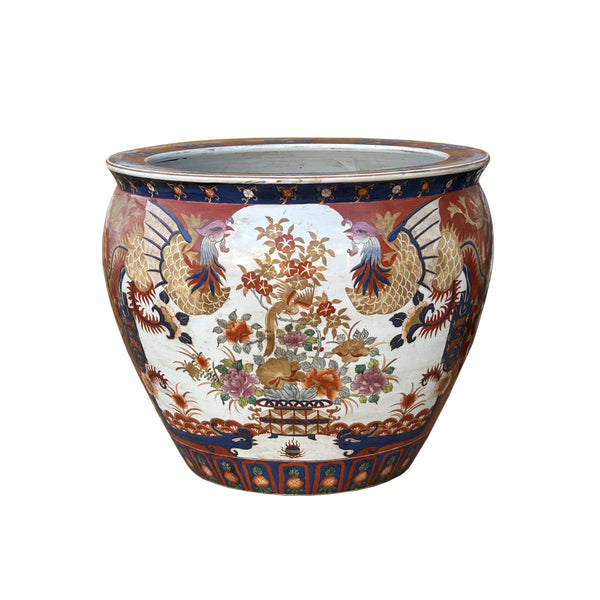 Oriental Vintage Porcelain Red Copper Color Phoenix Graphic Pot Plante ...