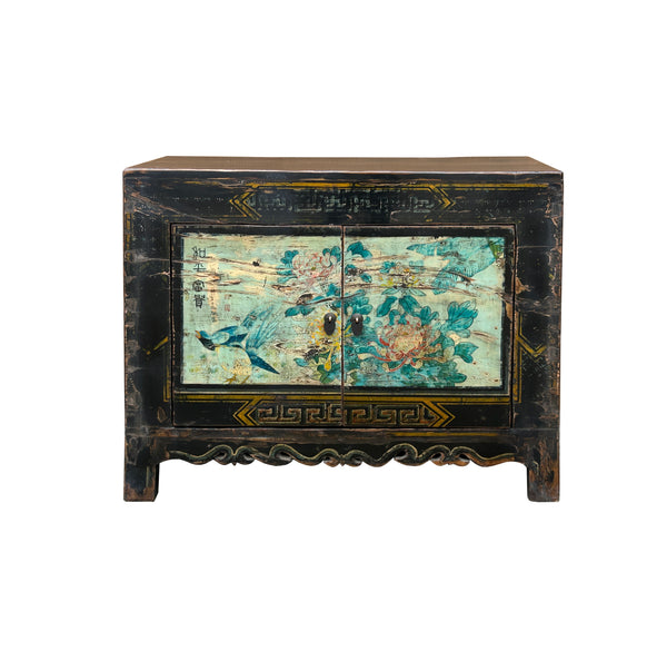 Vintage Chinese Light Blue Flower Birds Credenza Sideboard Table Cabin ...