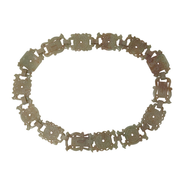 Vintage Chinese White Jade Stone Bai Pattern Pieces Chain Belt Display ...