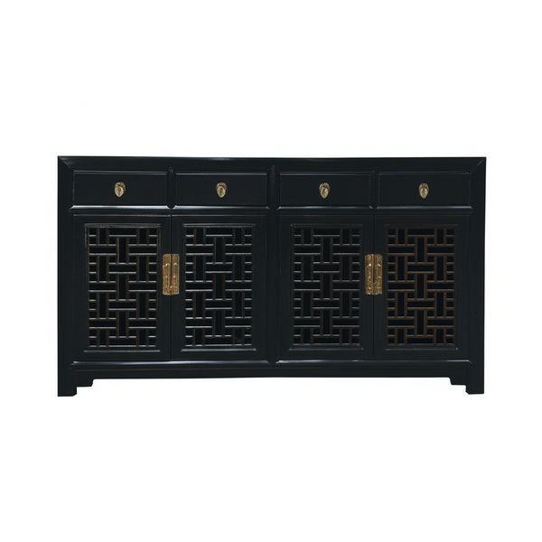 Black Lattice Doors Drawers Sideboard Credenza Console Cabinet ws4756S ...
