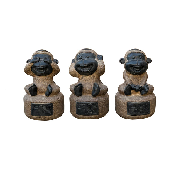 Set 3 Brown Stone Body Black Face Artistic Monkey Statues ws4828S ...