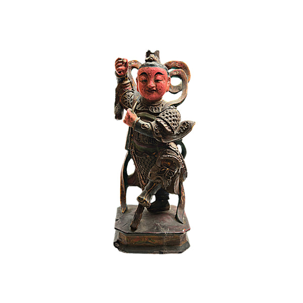 Vintage Wooden Carved Home Guardian God Heaven Soldier Figure With Fir ...