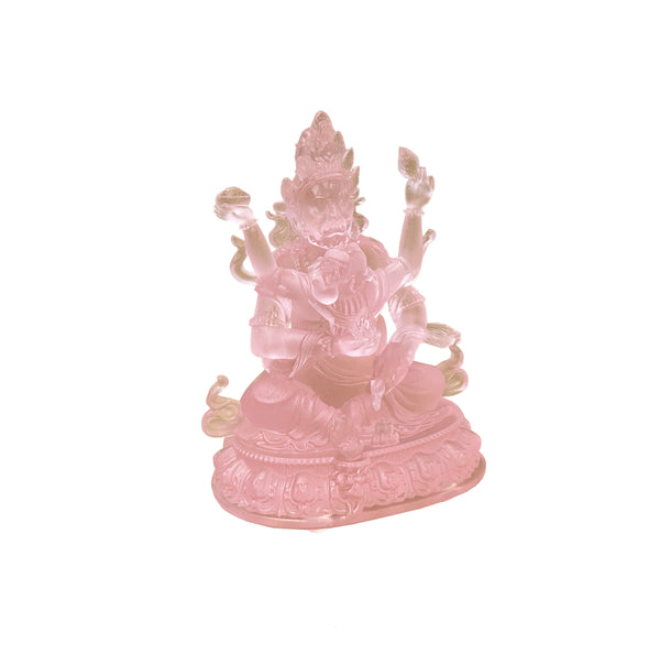 4" Pink Crystal Glass Tibetan Fortune Double Body Deity Zambala Figure ...