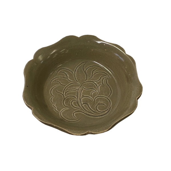 Chinese Ding Ware Tan Olive Glaze Flower Pattern Ceramic Bowl Display ...