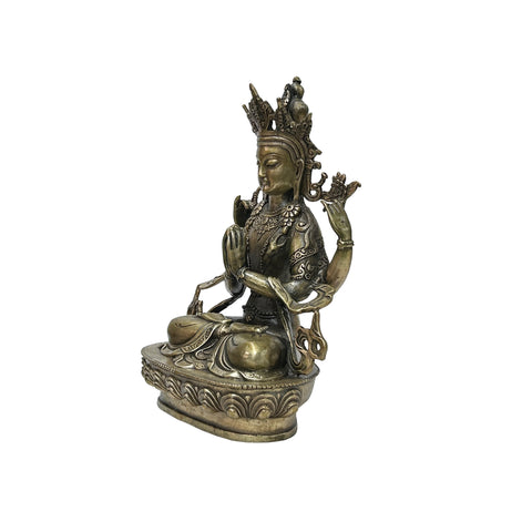 Vintage Distressed Silver Color Metal Sitting Four Arms Tara Statue JK ...