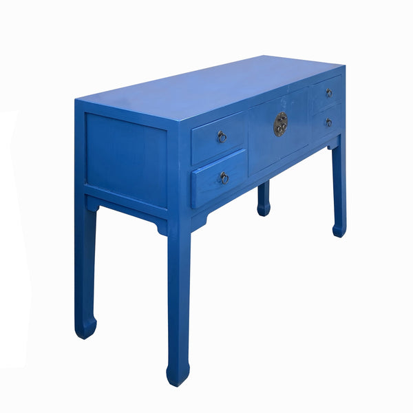 Oriental Bright Blue Long Moon Face 4 Drawers Slim Foyer Table cs7761S ...