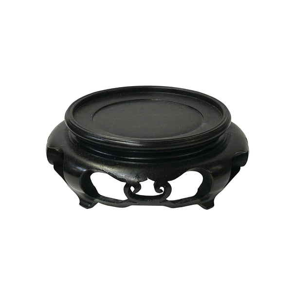 5" Chinese Black Wood Round Legs Table Top Stand Display Easel Riser w ...