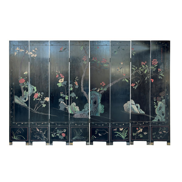 Vintage Chinese Coromandel Lacquer Court House Theme 8 Panel Screen ws ...