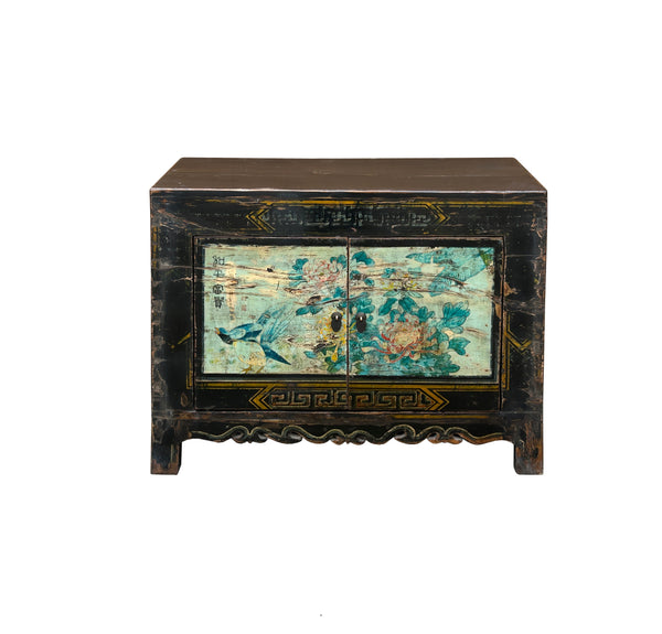 Vintage Chinese Light Blue Flower Birds Credenza Sideboard Table Cabin ...