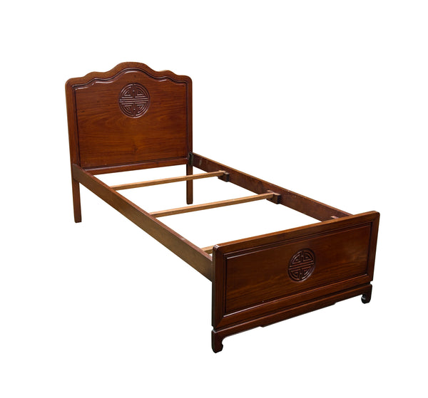 Chinese Oriental Simple Brown Solid Wood Full Size Single Bed Frame ws ...