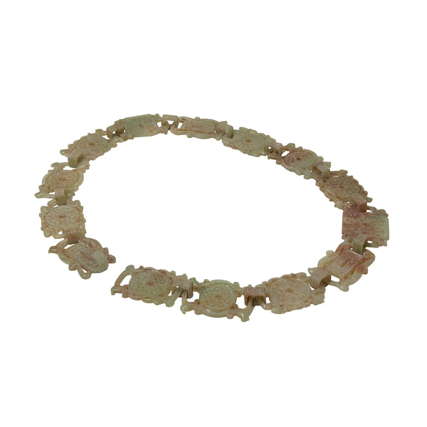 Vintage Chinese White Jade Stone Bai Pattern Pieces Chain Belt Display ...