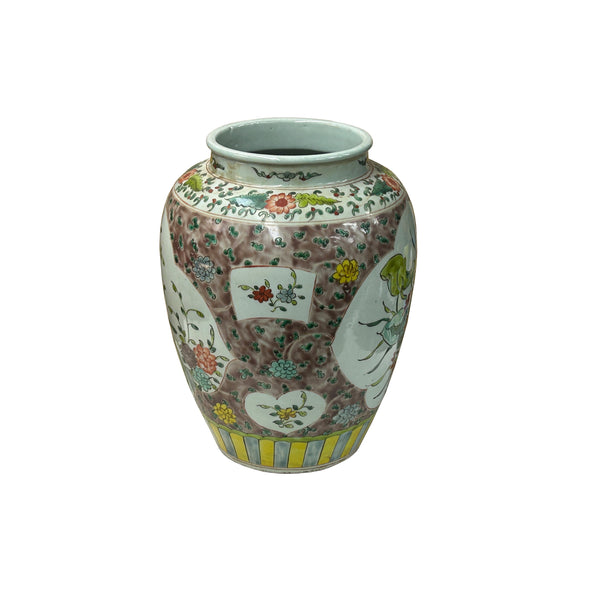 Vintage Chinese Color Porcelain Lotus Bird Scenery Pot Jar Vase ws4676 ...