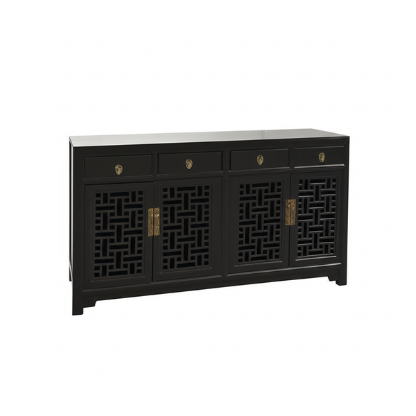 Black Lattice Doors Drawers Sideboard Credenza Console Cabinet ws4756S ...