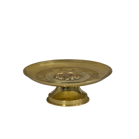 Chinese Lotus Floral Pattern Gold Color Metal Offering Plate Holder ws ...