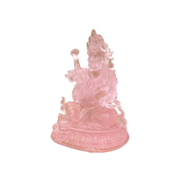 4" Pink Crystal Glass Tibetan Fortune Double Body Deity Zambala Figure ...