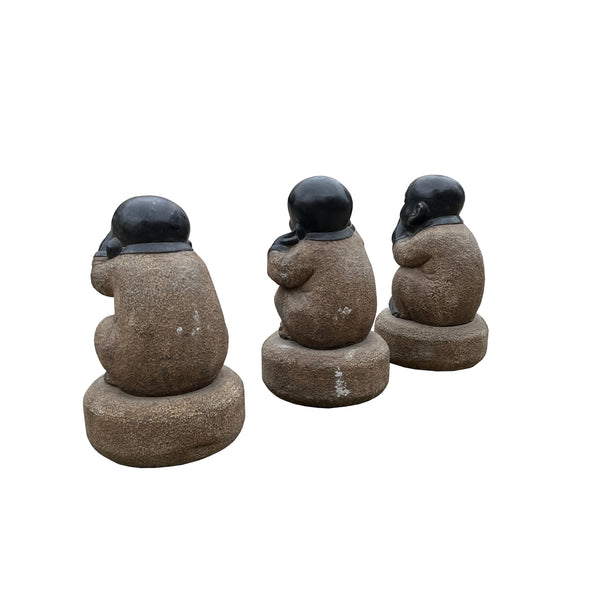 Small Set 3 Black Gray Brown Stone Kid Monk Lohon Do No Evil Figures c ...