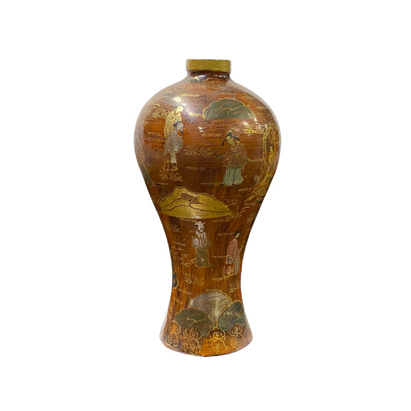 Chinoiseries Golden Graphic Brown Lacquer Vase Jar Shape Display ws335 ...
