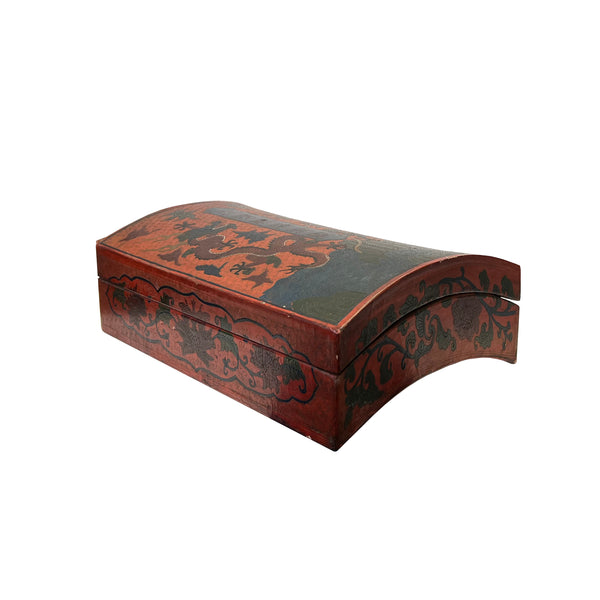 Chinese Distressed Brick Red Dragons Graphic Rectangular Shape Box ws3 ...