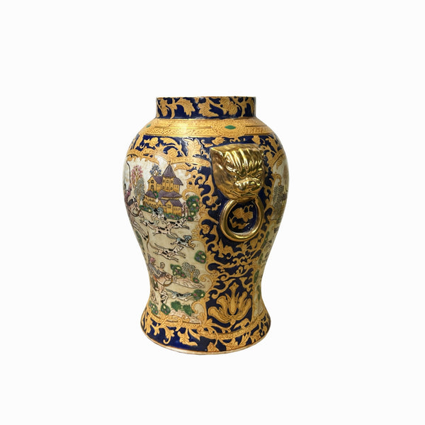 Chinese Oriental Porcelain People Scenery Foo Dog Round Fat Vase ws349 ...