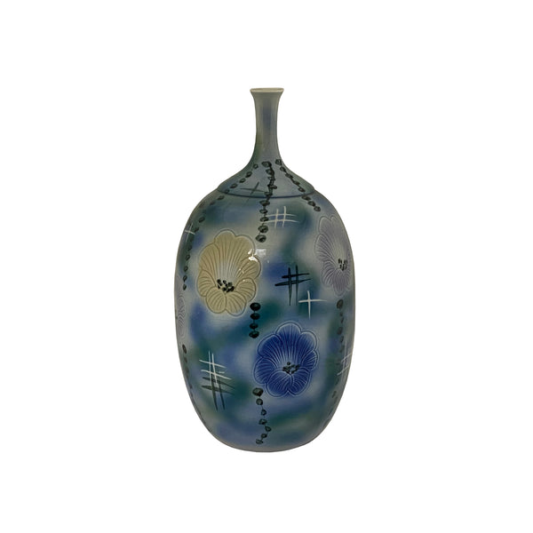 Artistic Pastel Flower Pattern Porcelain Round Long Narrow Mouth Vase ...