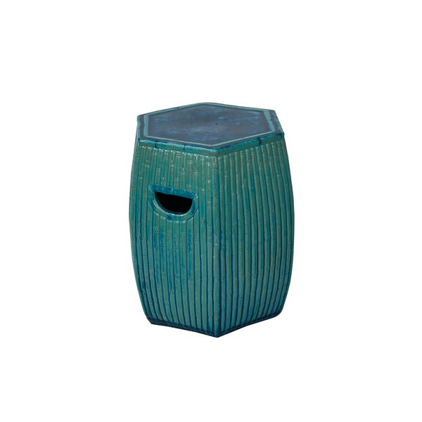 Chinese Hexagon Bamboo Theme Turquoise Green Ceramic Clay Garden Stool ...