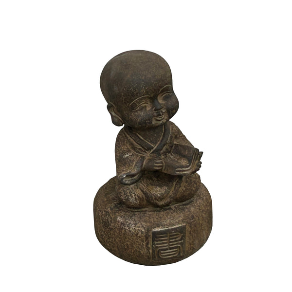 Oriental Gray Stone Little Lohon Monk Reading Book Statue ws3635S ...