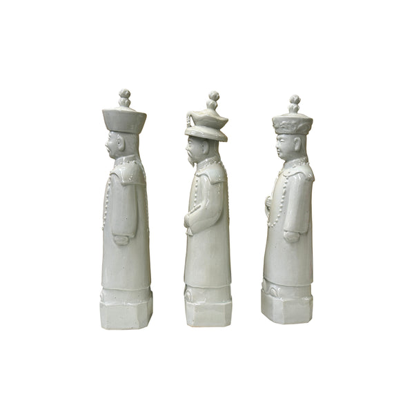 15" Chinese White 3 Standing Ching Qing Emperor Kings Figure Set ws370 ...