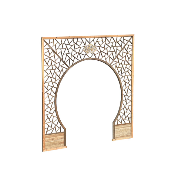 Chinese Tan Color Flower Ducks Geometric Round Arch Wood Room Divider ...