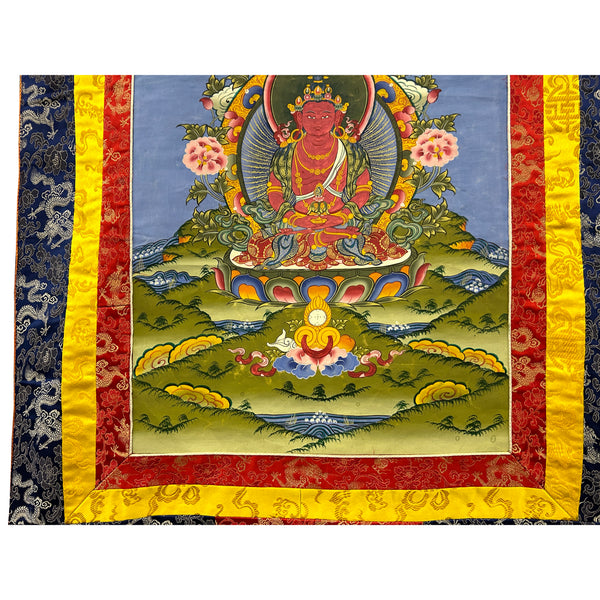 Tibetan Print Fabric Trim Amitayus Buddha Art Wall Scroll Thangka ws38 ...