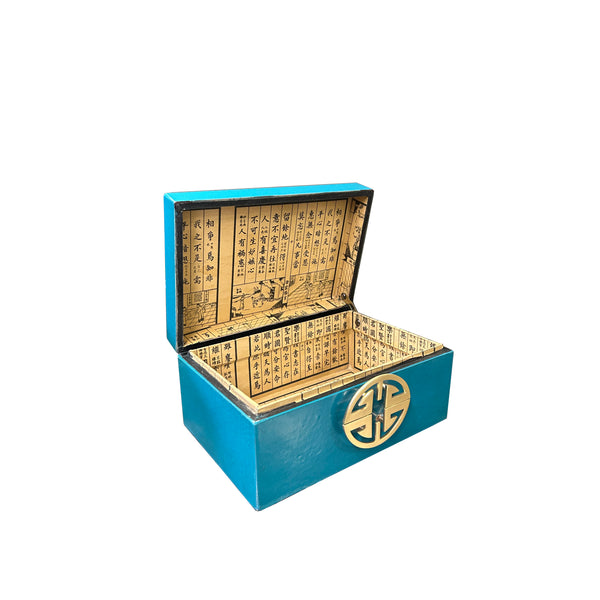 Small Oriental Round Hardware Turquoise blue Rectangular Container Box ...
