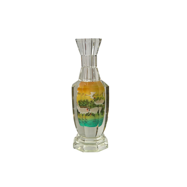 Chinese Inside Oriental Scenery Cranes Graphic Glass Art Vase Bottle w ...
