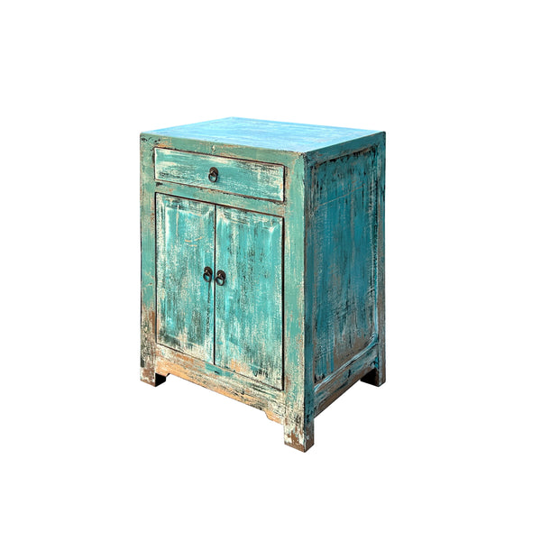 Distressed Turquoise Aqua Blue Small Cabinet End Table Nightstand ws43 ...