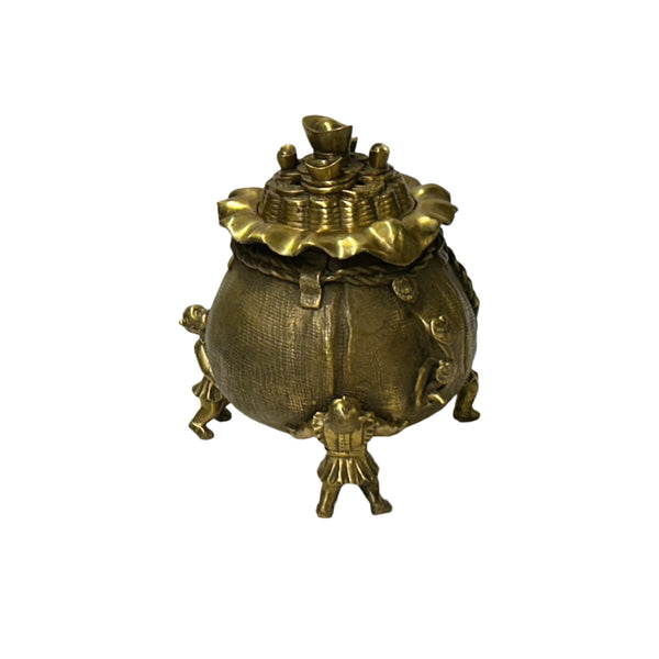 Vintage Bronze Metal Treasure Bag Ding Shape Incense Burner Display Ar ...