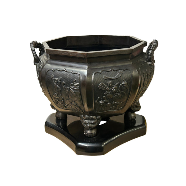 Vintage Bronze Metal Hexagonal Ding Shape Incense Burner Display Art w ...