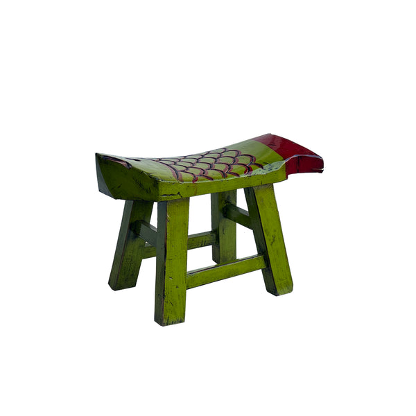 Distressed Lime Green Red Head Tail Small Fish Shape Wood Stool ws4452 ...