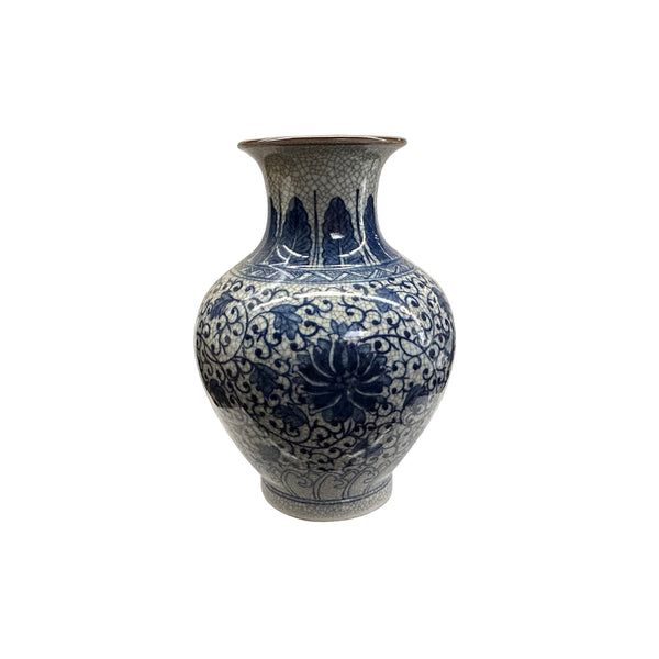 Orient Off White Crackle Blue Floral Pattern Pottery Ceramic Vase ws45 ...