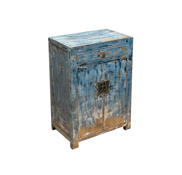 Distressed Light Ink Blue Mix Color Drawer Doors End Table Nightstand ...