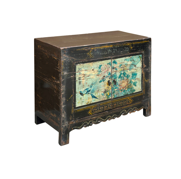 Vintage Chinese Light Blue Flower Birds Credenza Sideboard Table Cabin ...