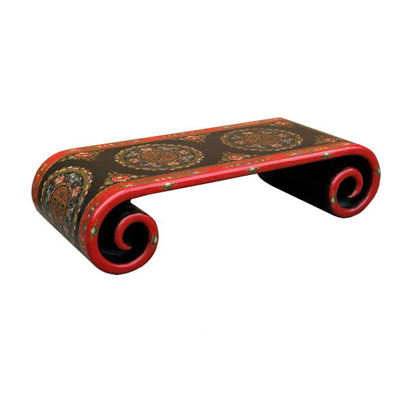 64.5" Tibetan Style Black Red Floral Graphic Scroll Rectangular Coffee ...