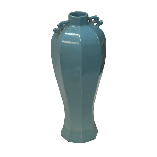 Oriental Octagonal Solid Mid Blue Glaze Ceramic Art Vase Jar ws4657S ...