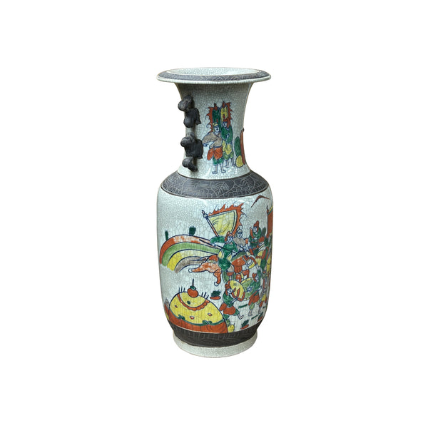 Orient Crackle Gray Warrior Graphic Artistic Pottery Ceramic Vase ws47 ...