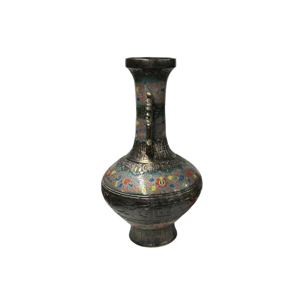Orient Bronze Glaze Dragon Handle Color Floral Motif Ceramic Vase ws47 ...