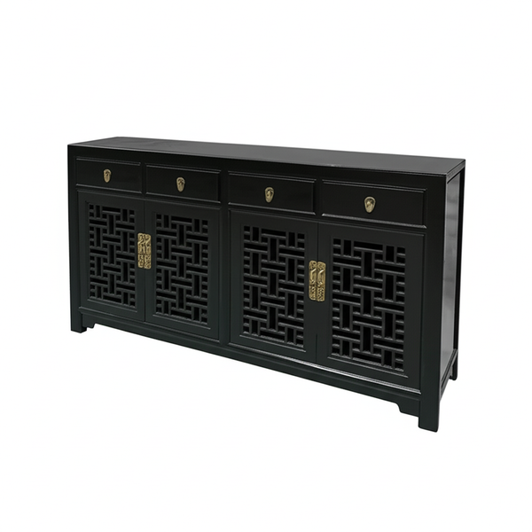 Black Lattice Doors Drawers Sideboard Credenza Console Cabinet ws4756S ...