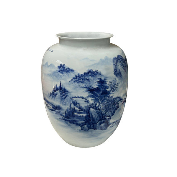 Chinese Blue White Handpaint Mountain Tree Scenery Porcelain Vase ws47 ...