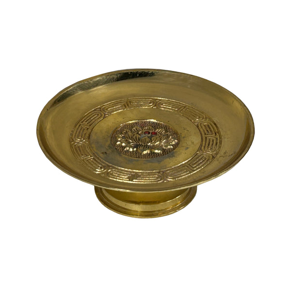 Chinese Lotus Floral Pattern Gold Color Metal Offering Plate Holder ws ...